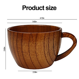 Buqoo Wooden Tea Cups, Coffee Mug Tea Cup Wood Drinking Cup Wine Mug Vintage Teacup Wooden Mug with Handle for Tea Milk Beer Water Juice (200 ML)