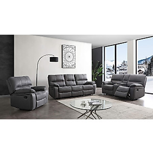 Betsy Furniture Microfiber Reclining Sofa Couch Set Living Room Set 8007 (Grey, Sofa+Loveseat+Recliner)