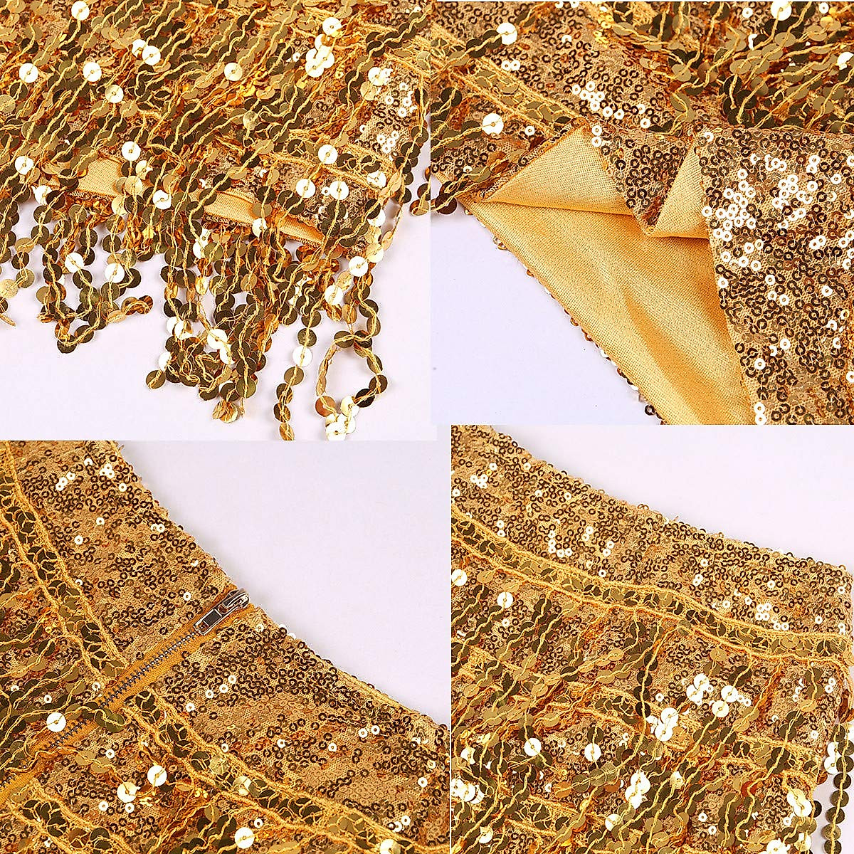 Yollmart Women's Sequins Tassel Skirts Shorts Booty Dance Festival Bottoms (US, Alpha, X-Large, Regular, Regular, Gold)