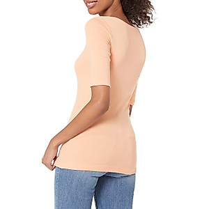 Amazon Essentials Women's Slim-Fit Half Sleeve Square Neck T-Shirt, Coral Orange, Medium