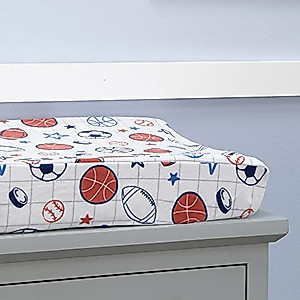 Lambs & Ivy Baby Sports White Changing Pad Cover - Football/Basketball/Baseball