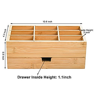 Suwimut Bamboo Makeup Organizer with Drawers, Multi-functional Cosmetic Display Case with 9 Sections for Bathroom, Countertop, Dresser, Wooden Vanity Organizer for Beauty Supplies