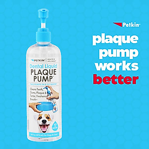 Petkin Dental Liquid Plaque Pump, 16 Fl Oz - Dental Water Additive Cleans Pet's Teeth, Gums, Plaque & Freshens Breath - Invisible Formula Has No Taste, Color, or Smell - for Dogs and Cats
