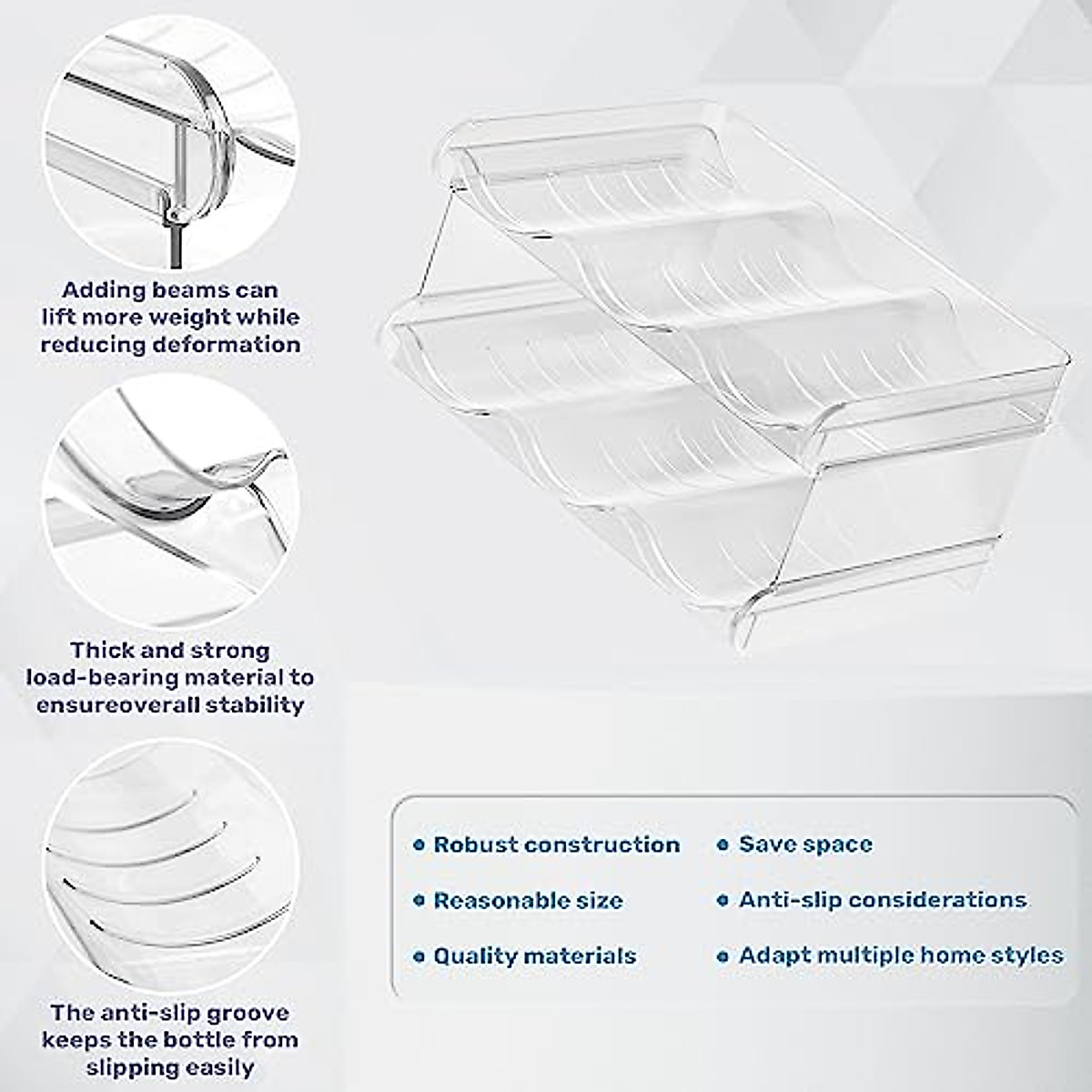 FabSpace Water Bottle Organizer, Stackable Water Bottle Holder for Kitchen Pantry, Fridge, Cabinet, Stackable Cup Holder for Wine, Water, Drink-2 Pack, Each Rack Holds 3 Containers