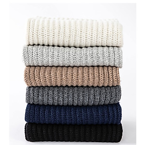 Winter Merino Wool Hat and Scarf Set for Men, Warm Knit Beanie Hats Long Scarves Set for Women Men (Gray)