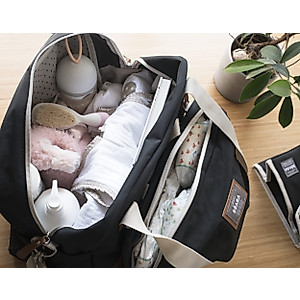 BEABA Geneva Diaper Bag, Multifunction Baby Diaper Bag, Includes Removable Strap for Stroller, Changing Pad, and Insulated Pouch, (Black)