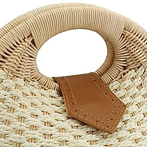 Puedo Women Shell Shape Straw Bag Rattan Woven Beach Handbags Summer Straw Tote Bag (White)