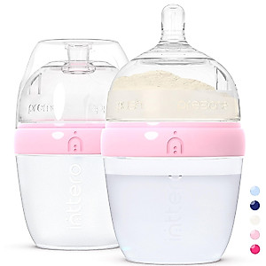 INTTERO Natural Anti-Colic Formula Dispenser Baby Bottle - Air-Free Vent - 6oz/2pk Cute Pink Slow Flow - Everyday Baby Essential - Formula Bottles - Biberones para Bebes - PopYummy Mixie - Baby Brezz