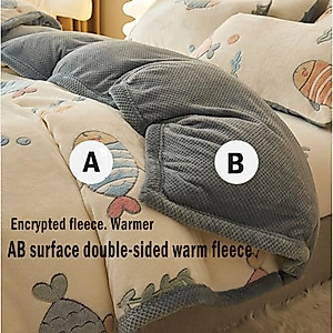 Queen Size Flannel Sheet Set, Full Size Reversible Cotton Velvet, Queen Sheet Set Cotton, Flannel Bed Sheets Queen, King Size Autumn and Winter Christmas 4 Pcs Warm & Cozy (E,78.7 * 90.5in)