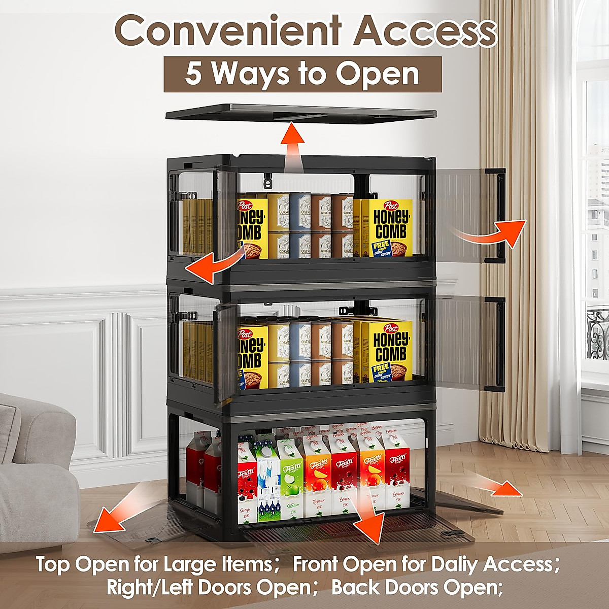 120GAL Stackable Storage Bins with Lids, Closet Organizer and Storage Drawer, Collapsible Storage Bin with Wheels, Plastic Folding Storage Cabinets Cubes Shelf for Home Office Dorm Organization, Black