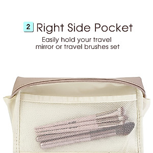 PU Leather Makeup Bag Travel Cosmetic Bag Organizer Make up Bag with Organization Pockets for Women (Large, Brown)