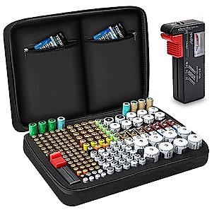 Keenstone Battery Organizer Storage Case, Fireproof Waterproof Explosionproof Battery Holder, Holds 199+ Batteries AA AAA C D 9V 18650, Battery Storage Box with Tester (Batteries Not Included)