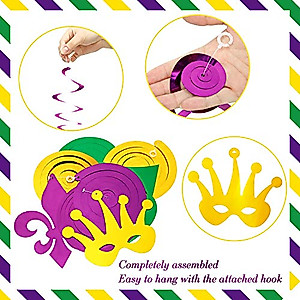 28 Pieces Mardi Gras Party Hanging Swirls Foil Swirl Ceiling Decoration Mardi Gras Hanging Decoration Mardi Gras Party Supplies Fat Tuesday Party Decoration Swirls