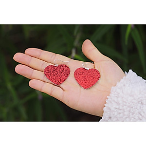 RareLove Valentines Gifts Bling Red Heart Hook Dangle Earrings Statement Jewelry For Women Silver Alloy Plated