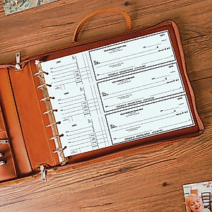 7 Ring Check Binder Cowhide Leather Check Portfolio for 3-Up Business Checks, Check Book Binder with Handle, Zippered Check Holder with 500 Check Capacity, Personalized Checkbook