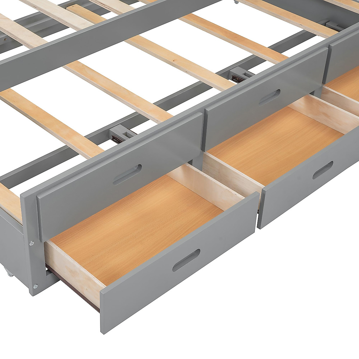 SOFTSEA Full Size Platform Bed with Trundle and Drawers, Platform Bed with Storage Headboard, Wood Bed Frame with Charging Station, Full Bed Frame with Trundle, No Box Spring Needed, Gray