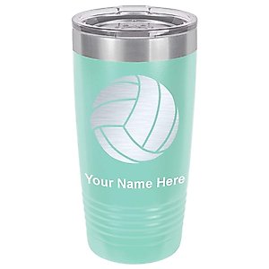 LaserGram 20oz Vacuum Insulated Tumbler Mug, Volleyball Ball, Personalized Engraving Included (Teal)