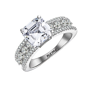 MRENITE 10K/14K/18K 1CT Moissanite Princess Cut Engagement Ring Princess Cut Solitaire and CZ Ring Moissanite Jewelry for Her Free Engraving Name Wedding Anniversary Band (D Color VVS1 Clarity)