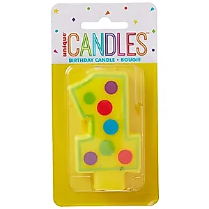 Number 1 Dots Birthday Candle - 3.5", Yellow, 1 Pc