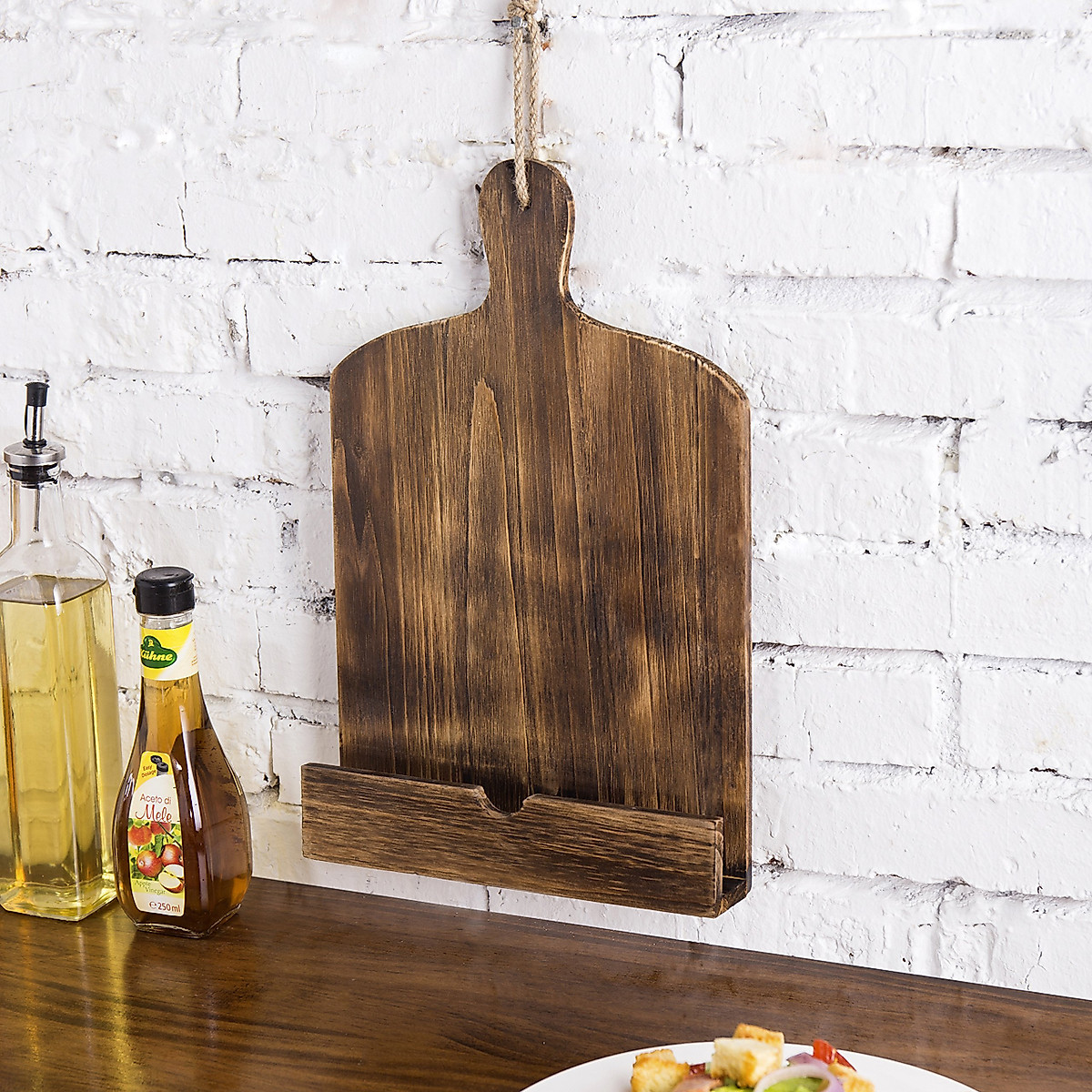 MyGift Cookbook Stand Recipe Book Holder with Brown Wood Cutting Board Design, Cookbook Holder for Countertop Display