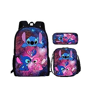 CATTARO 3PCS Cartoon Backpack Set Lightweight Anime Multipurpose Backpack with Lunch Bag Pencil Case Color1