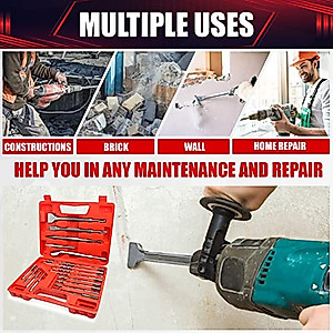 wesleydrill 17PCS Rotary Hammer & Chisels Masonry Drill Bit Set, SDS Plus Drill Bits Set, Fit for Drilling and Cutting in Concrete,Brick,Walls