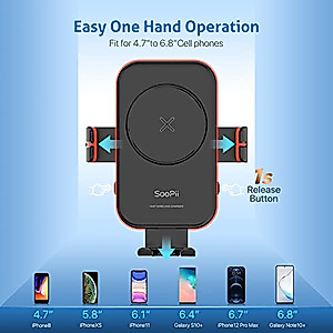 SooPii Wireless Car Charger Mount, 15W Qi Fast Charging, Auto-Clamping,2 Styles Air Vent Phone Holder Included, Compatible with iPhone 13/12/11,Samsung S21/S20 and Others