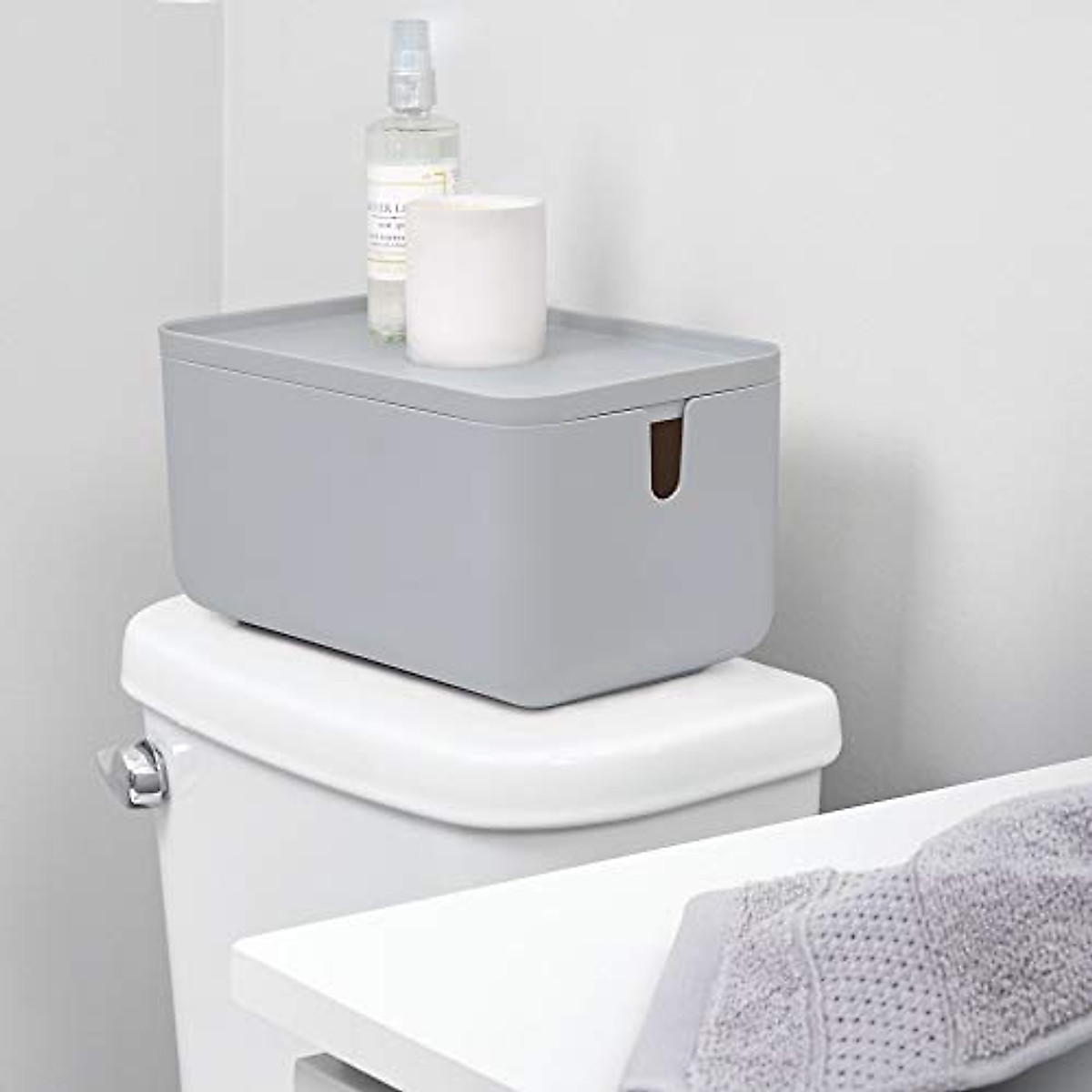 iDesign - 29843 BPA-Free Plastic Toilet Paper Stand and Bowl Brush Set, Storage Bin, Matte Gray