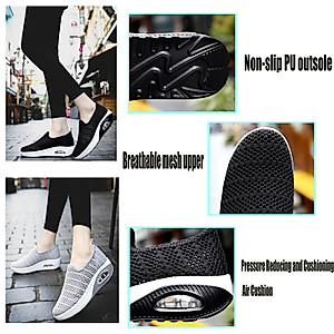 Cubicbee Women's Platform Walking Shoes Breathable Mesh Air Cushion Sneakers,Orthopedic Diabetic Walking Shoes,Casual Comfort Slip-On Beach Shoes (Black-1,9)