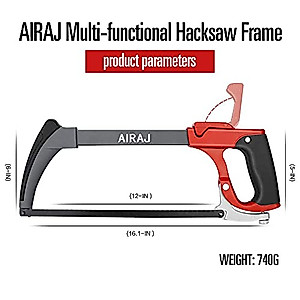 AIRAJ 12" Hack Saw for Metal, Hacksaw Frame Set With 7 Professional Hand Saw Blades of Replaceable, Two Sawing Angles (45°/90°) Metal Saw, WoodSaw,Hacksaw for Metal/Wood/Tree/PVC/Meat Sharp Cutting