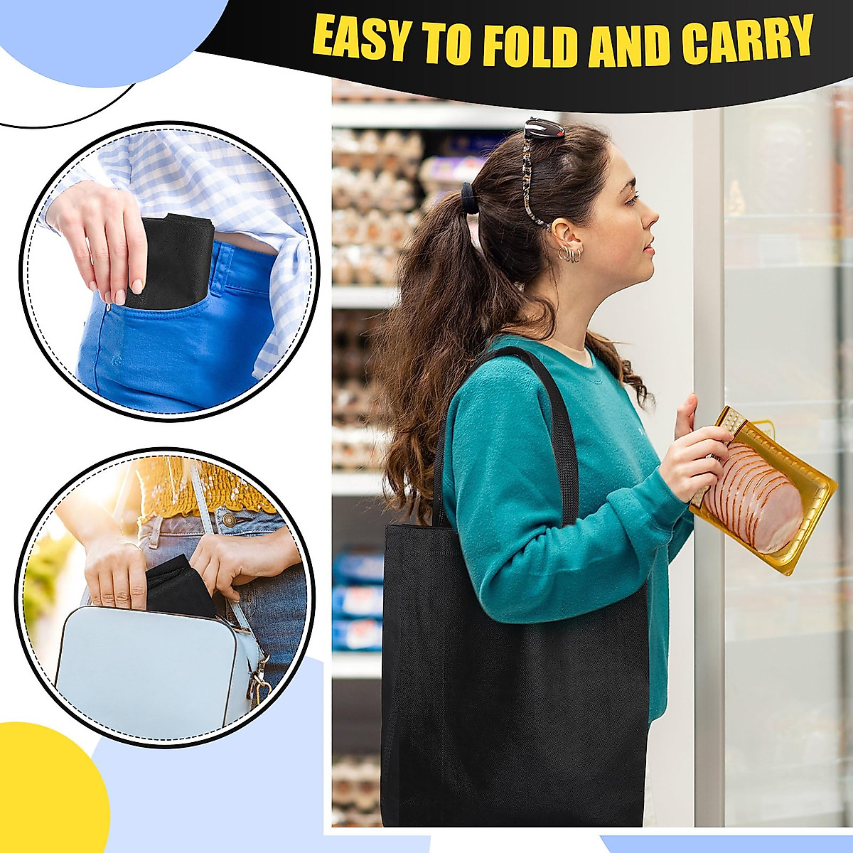 Silkfly 120 Pcs Non Woven Tote Bags Bulk 11.8 x 4 x 15 Inch Large Reusable Gift Bag Fabric Grocery Bags with Handles(Black)