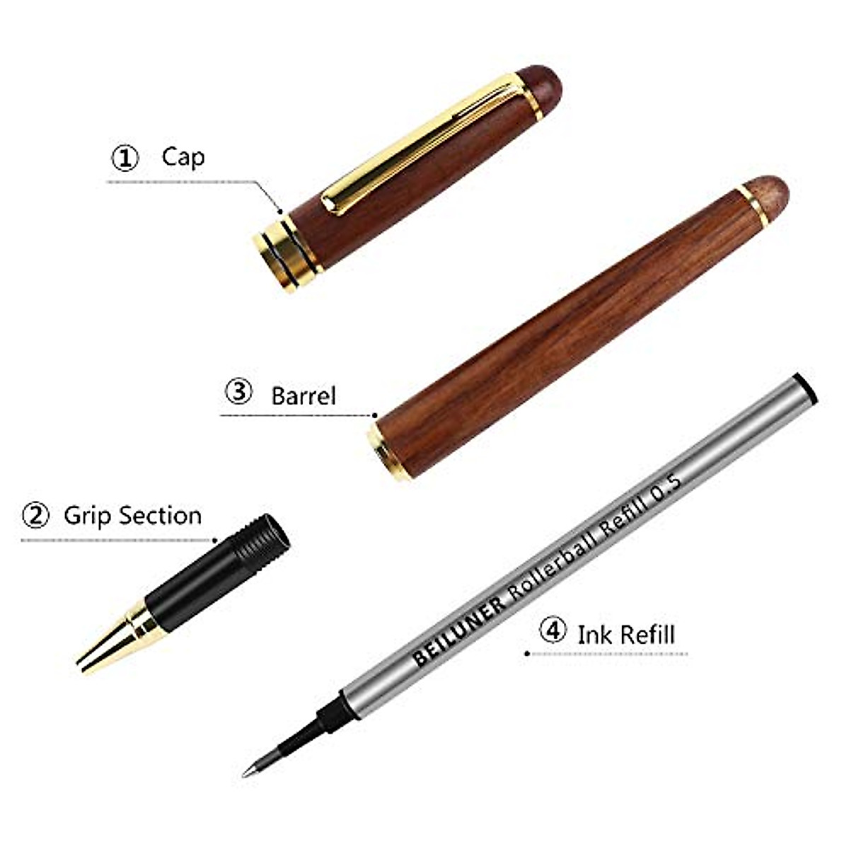 BEILUNER Luxury Walnut Ballpoint Pen Writing Set - Elegant Fancy Nice Gift Pen Set for Signature Executive Business Office Supplies - Gift Boxed with Extra Refills (Black)