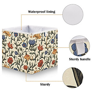 YMGQYJ Flat Floral Collapsible Storage Cube, Foldable Closet Organizers Storage Bins with Support Board for Shelf Closet Cabinet 11×11×11 IN