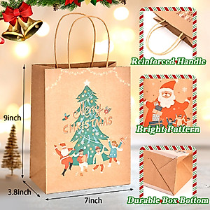 COGLARING 30Pcs Christmas Gift Bags Brown Kraft Paper Bag with Handles Bulk Heavy Duty for Xmas Gifts Holiday Party Favors Treat Goody Bags 7 * 3.8 * 9"