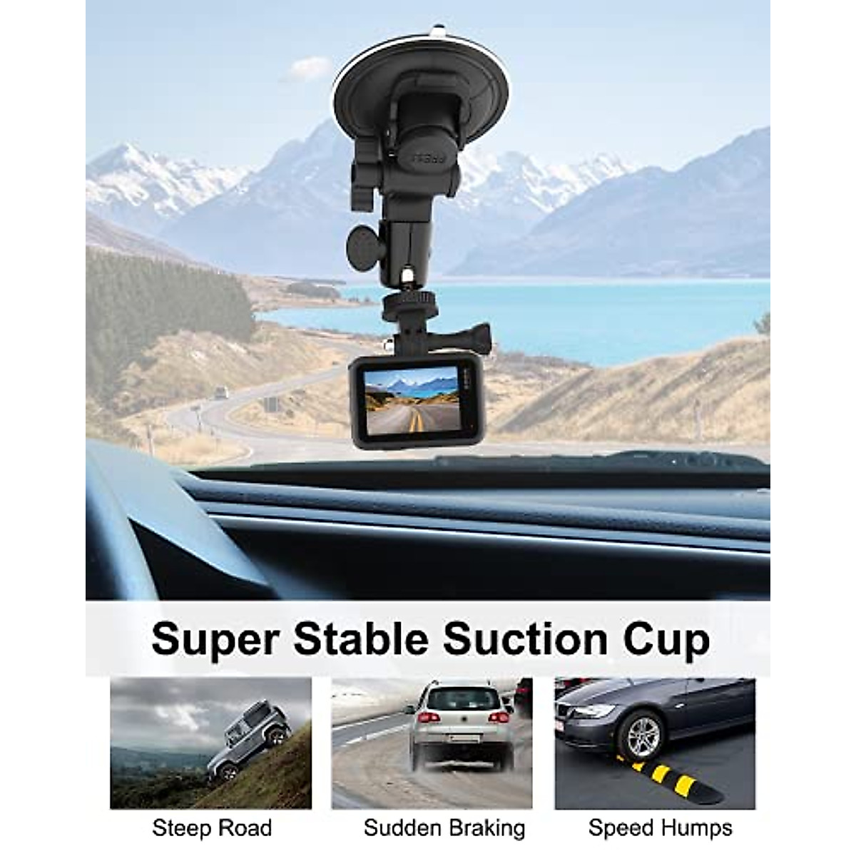 Aozcu Suction Camera Mount, Car Windshield Dashboard Camera Holder with 3M Adhesive Disk for GoPro Max, Hero 9 8 7 6 5, Session 5, DJI OSMO Action, AKASO, Campark, Canon, DSLRs and Other Cameras
