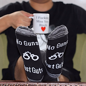 LEVLO Correctional Officer Gifts for Police No Guns Just Guts Cotton Socks Gift for Detention Officer (2 Pairs/Set - Mid Calf - 1)