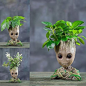 Nuokexin Baby Groot Flower Pot, Treeman Heart-Shaped Groot Succulent Planter Cute Green Plants Flower Pot with Hole Pen Holder Best Christmas Gifts