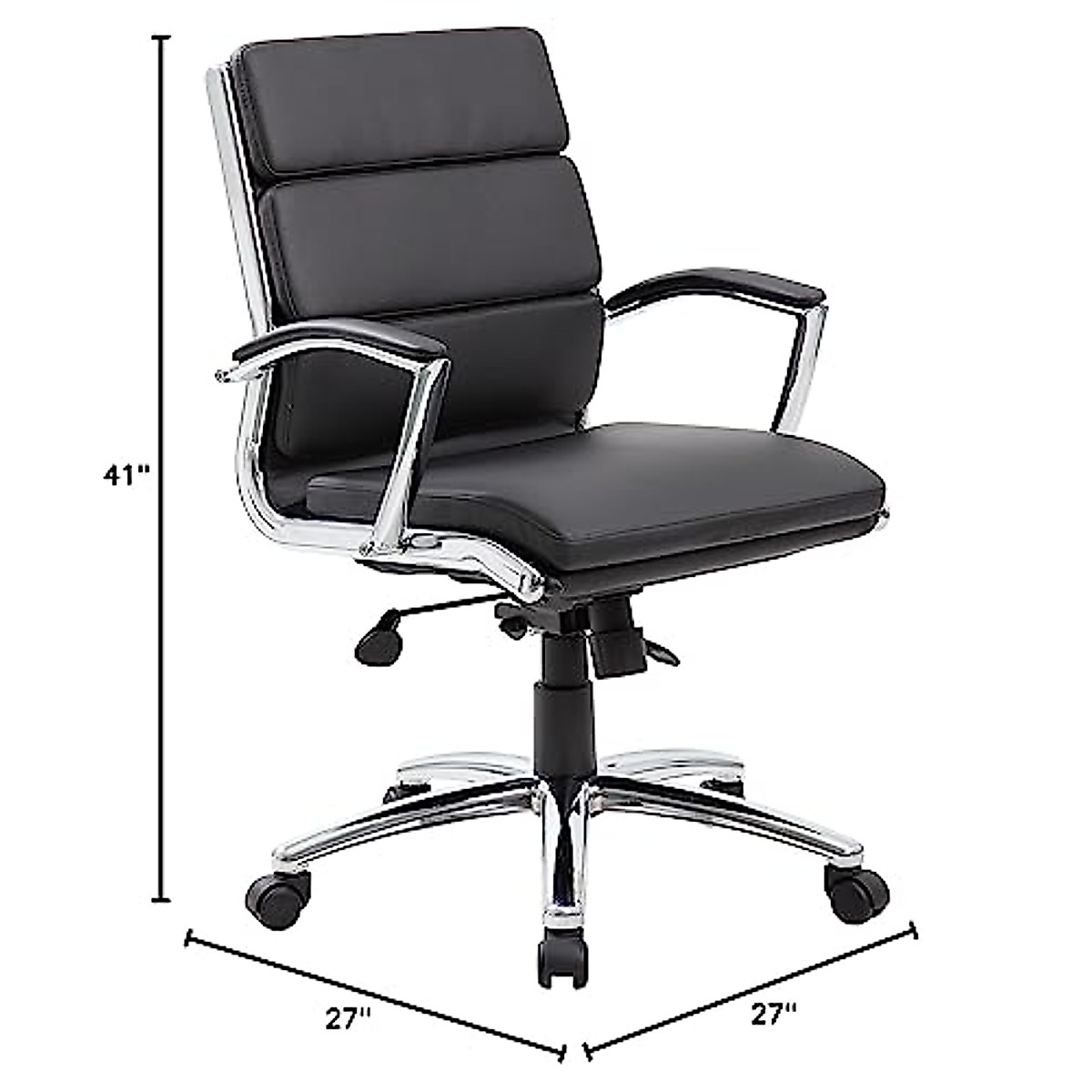 Boss Office Products Executive Mid Back CaressoftPlus Chair with Metal Chrome Finish in Black