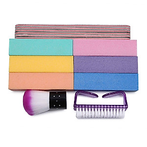 Nail File and Buffer, Professional Manicure Tools Kit 6pcs Rectangular Art Care Buffer Block 6pcs 100/180 Grit Double-sided Nail Files 6 pcs Purple 180/240 Emery Board & Buffers Brushes, 14Pcs/Pack