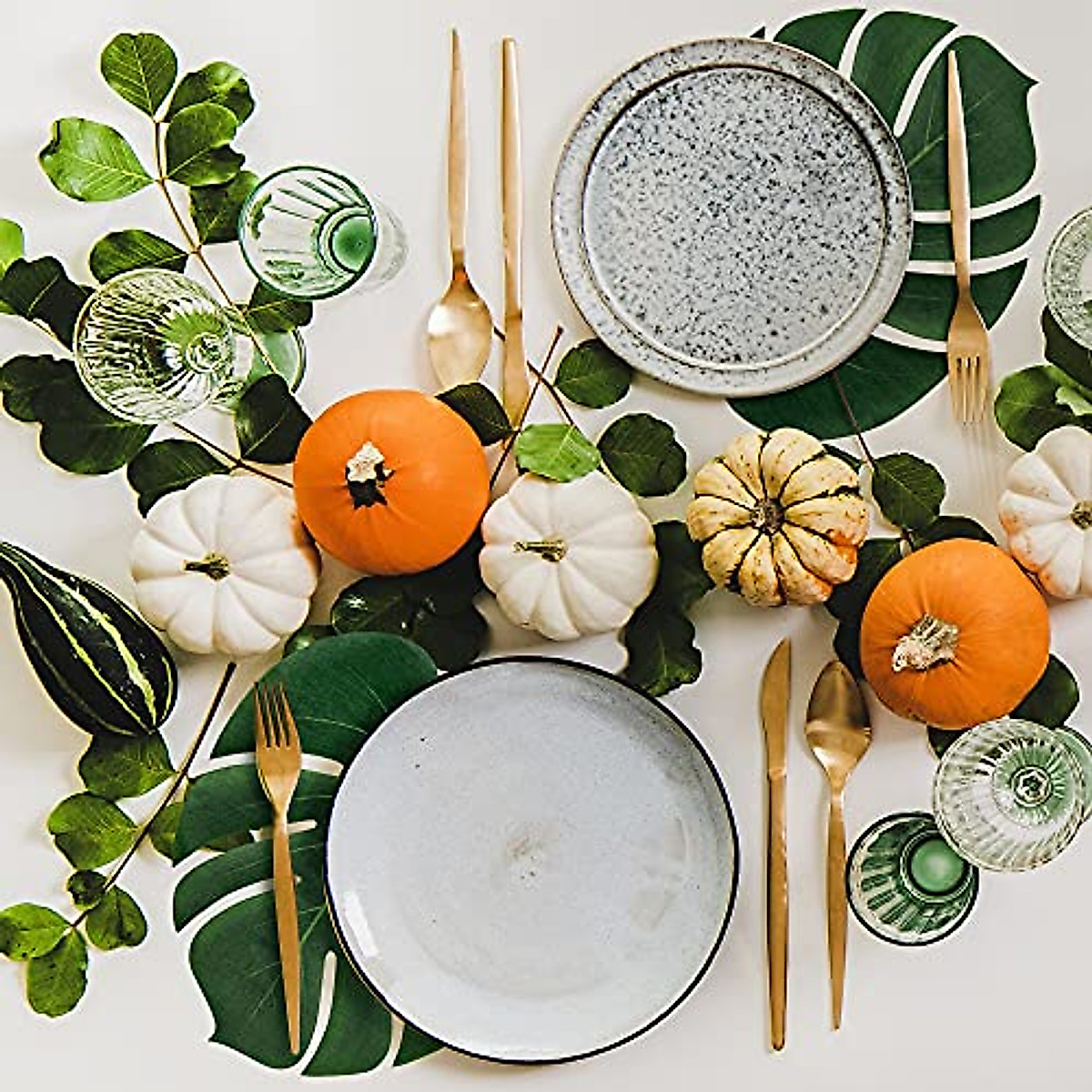 ATFL Artificial Palm Leaves Decor,50 Pcs Big Leaf Placemat, Green Palm Leaves Party Decorations,Tropical Table Decor, Hawaiian Leaves Decor,Safari Leaves Decoration,Beach Centerpieces for Wedding(50)