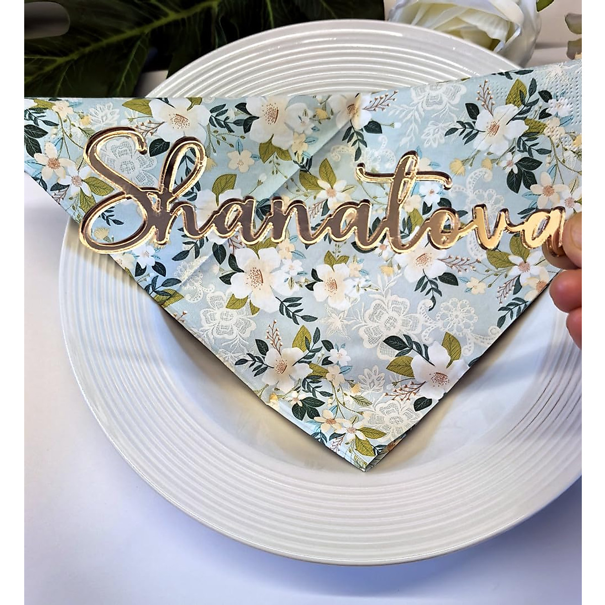 XIAOYUE 10pcs Shana Tova Place card,Acrylic Shana Tova Place Card for Elegant Weddings,Rosh Hashanah Celebrations & Special Events (Rose Gold Mirror)