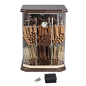 Prestige Import Group - The Franklin Wood & Acrylic Cigar Humidor Table Top Display - Up to 150