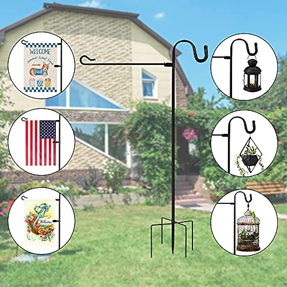 Jantens Garden Flag Holder Stand & Shepherds Hook, 36 Inch Garden Flag Pole with Anti-Wind Clip for Flag, Solar Lights, Wreath, and Decorations
