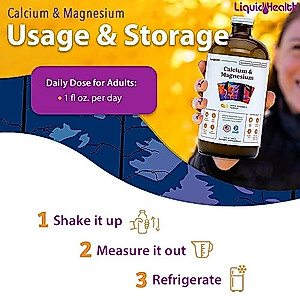 LIQUIDHEALTH 32 Fl Oz Calcium and Magnesium Liquid Supplement Joint and Bones Tissue Support, Citrate Vegetarian Natural Non GMO, Vitamin D3