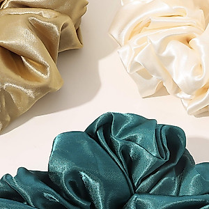 Ivyu Silk Scrunchies Satin Hair Ties for Women - 4 Psc Oversize Soft Big Scrunchies for Women Ligas Para El Cabello De Mujer Decorations Large Hair Scrunchy Elastic Ponytail Hair Band Gift for Girls