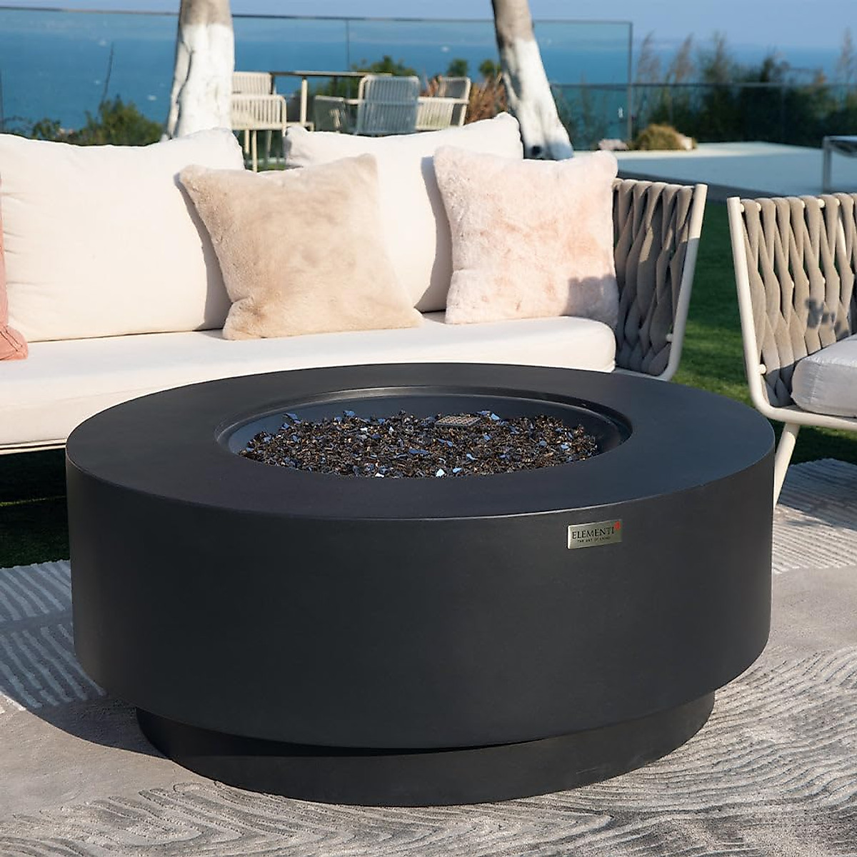 Nimes Concrete Fire Pit 40.9" x 40.9" Outdoor Patio Firepit Includes Fire Glass Modern Fire Pits & Outdoor Fireplaces for Garden, Deck, Indoor & Outdoor Heating
