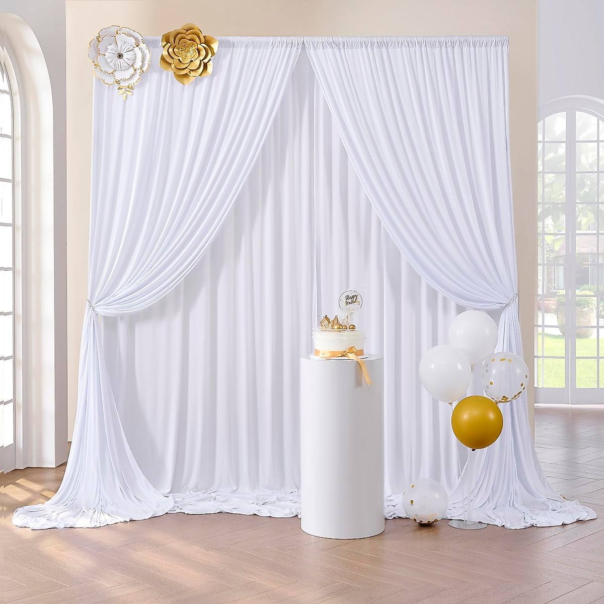 40 ft x 10 ft Wrinkle Free White Backdrop Curtain Panels, Polyester Photography Backdrop Drapes, Wedding Party Home Decoration Supplies