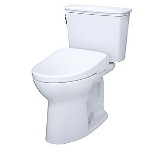 TOTO Drake Transitional WASHLET+ Two-Piece Elongated 1.28 GPF TORNADO FLUSH Toilet with S7A Contemporary Bidet Seat, Cotton White - MW7864736CEG#01
