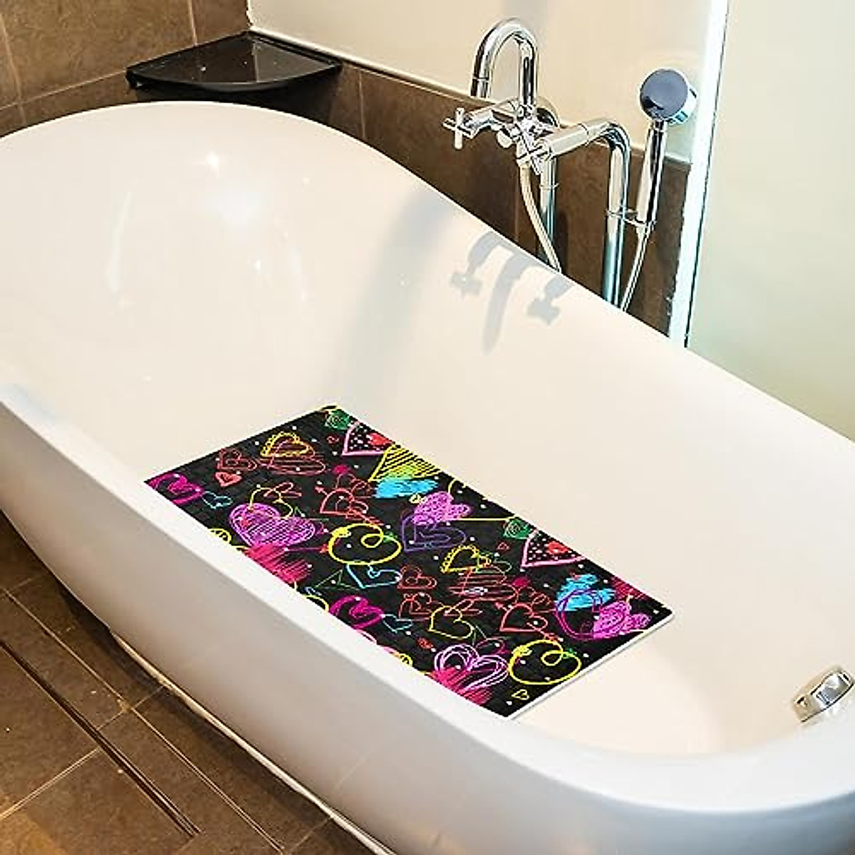 Bath Tub Shower Mat - Anti-Slip PVC Material 15.1x26.8 in, Gentle Cushioning Quick Drying Suction Cups Reliable Solution - Hand Drawn Simple Hearts Non-Slip Floor Mat