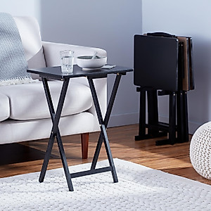 Amazon Basics Classic TV Dinner Folding Trays with Storage Rack - 4-Pack, Black